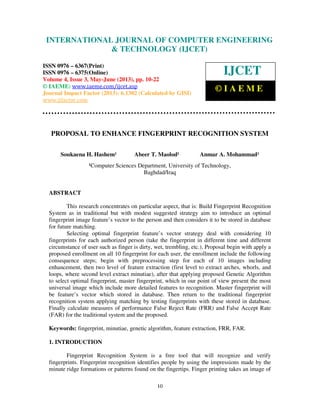 Proposal to enhance fingerprint recognition system | PDF | Computing | Technology & Computing