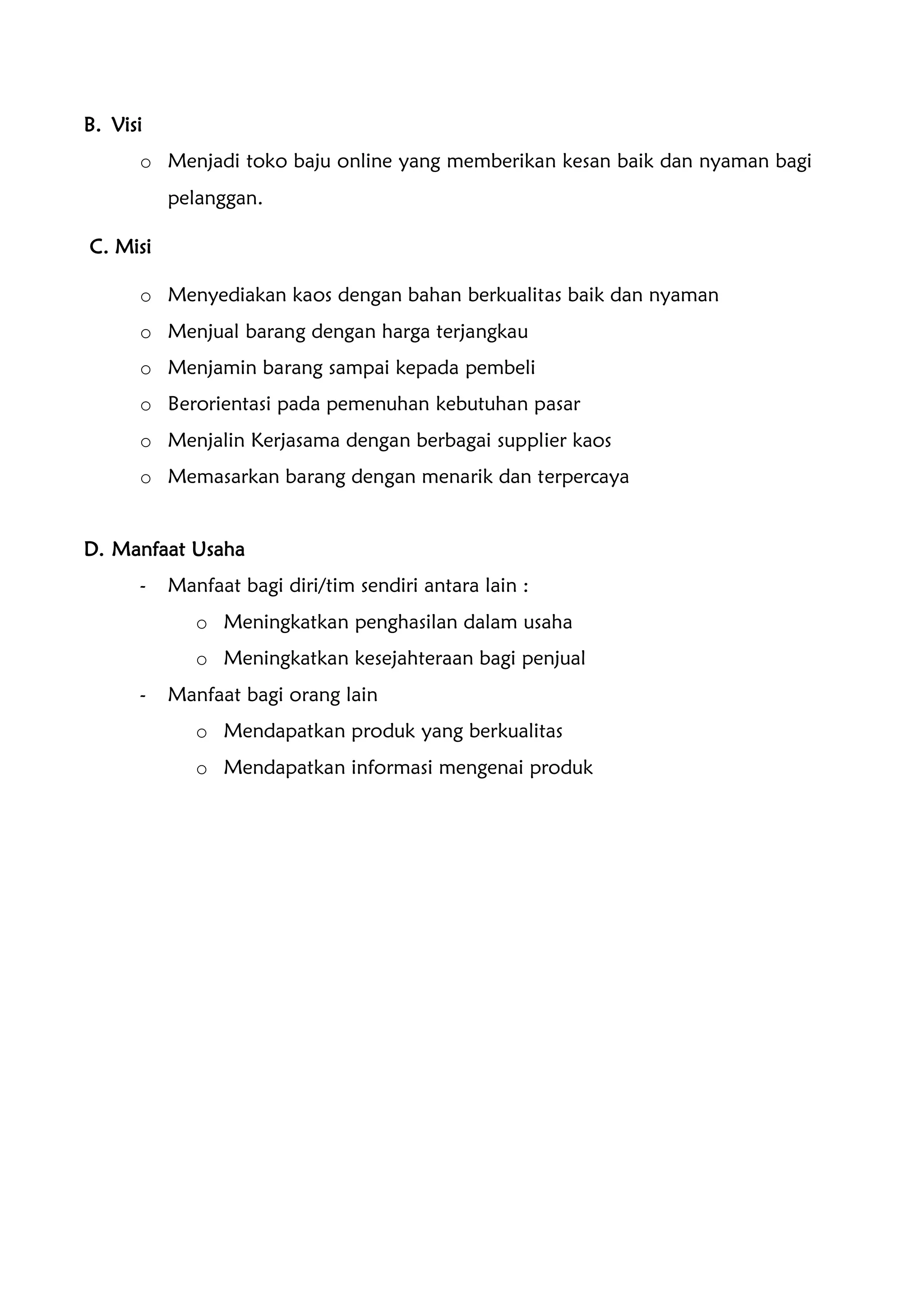 Proposal toko grosis kaos katun bambu | PDF