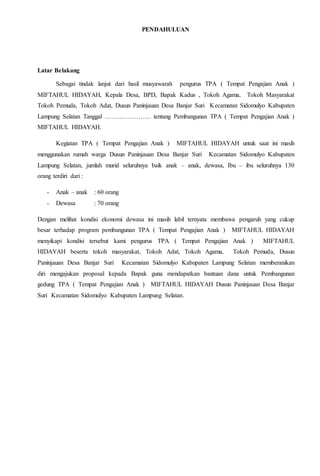 Proposal TPA Dusun Terep Desa Banjar Suri Kec. Sidomulyo | DOCX
