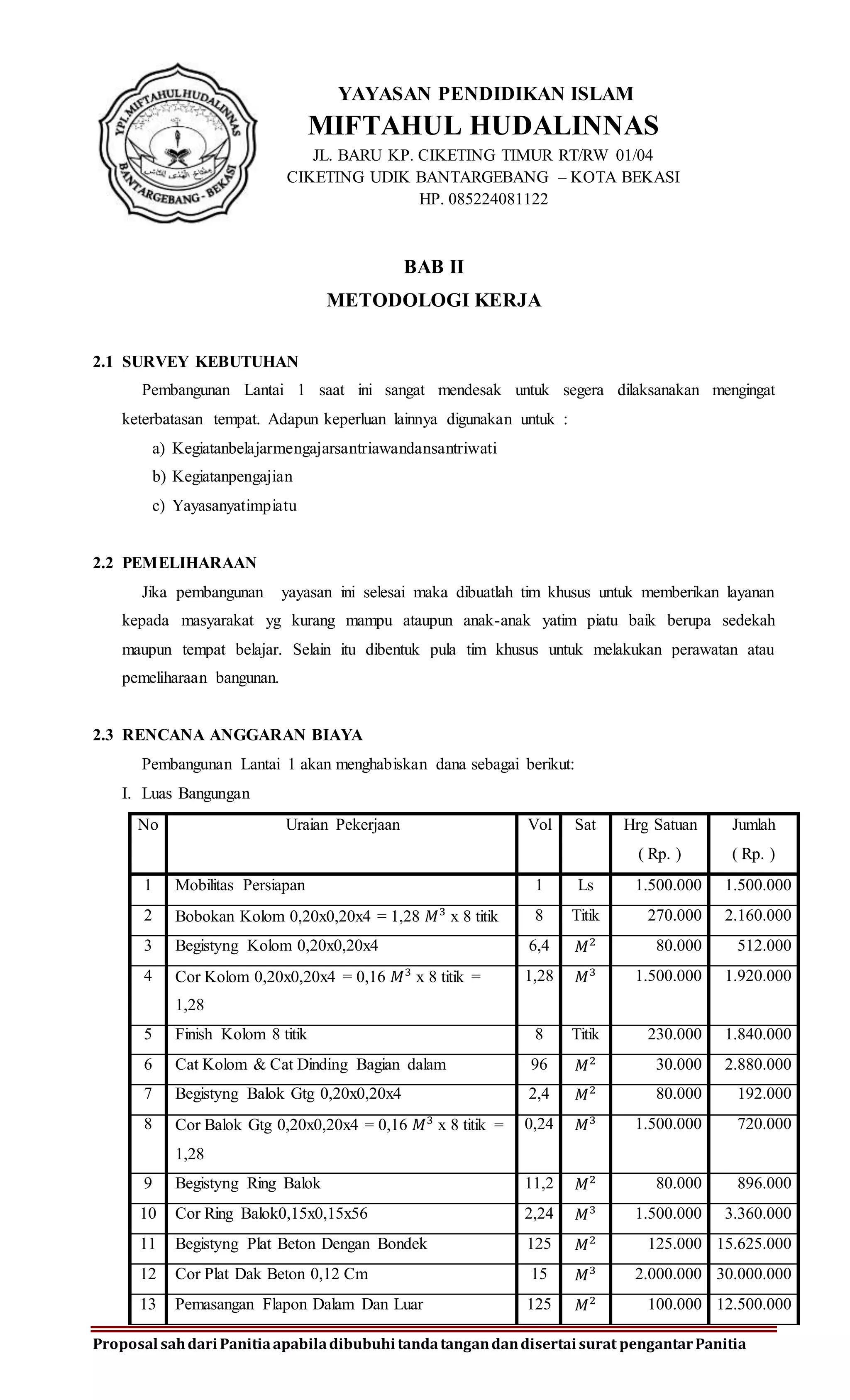 Contoh Proposal Pembangunan | DOCX