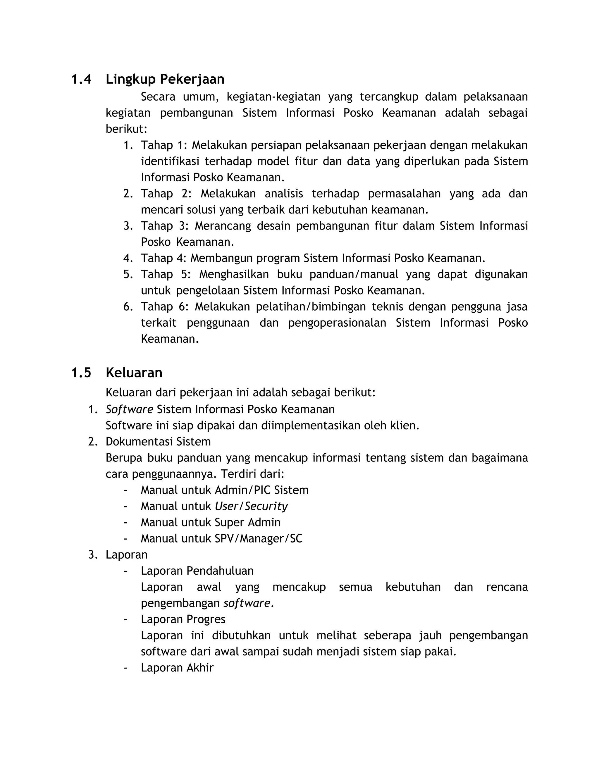 Proposal KAK Sistem Informasi Posko Keamanan | PDF