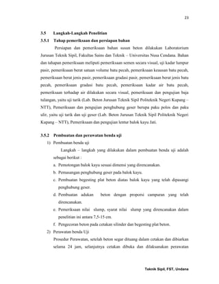 Proposal tugas akhir tinjauan kuat lentur balok komposit kayu beton | PDF