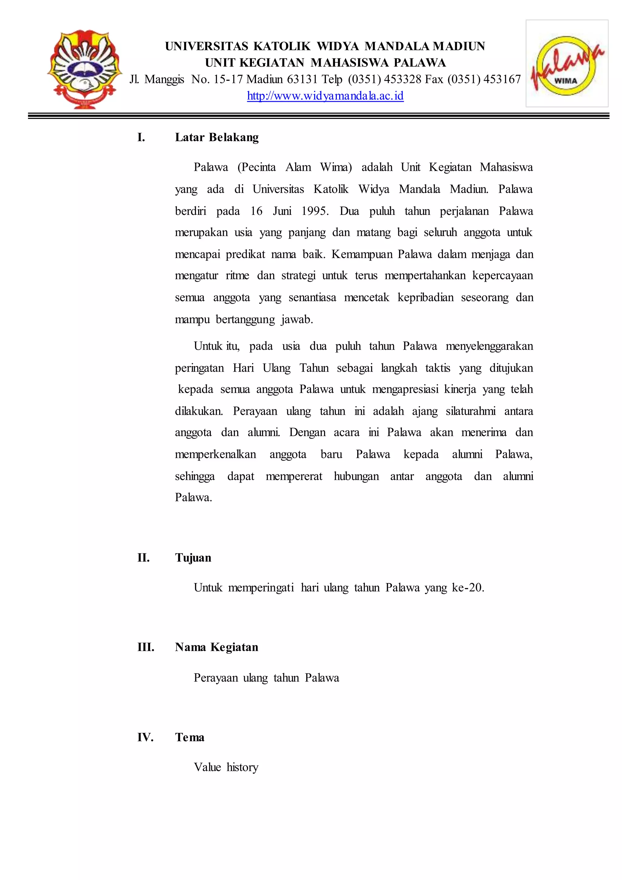 Contoh proposal memperingati hari ulang tahun | DOCX