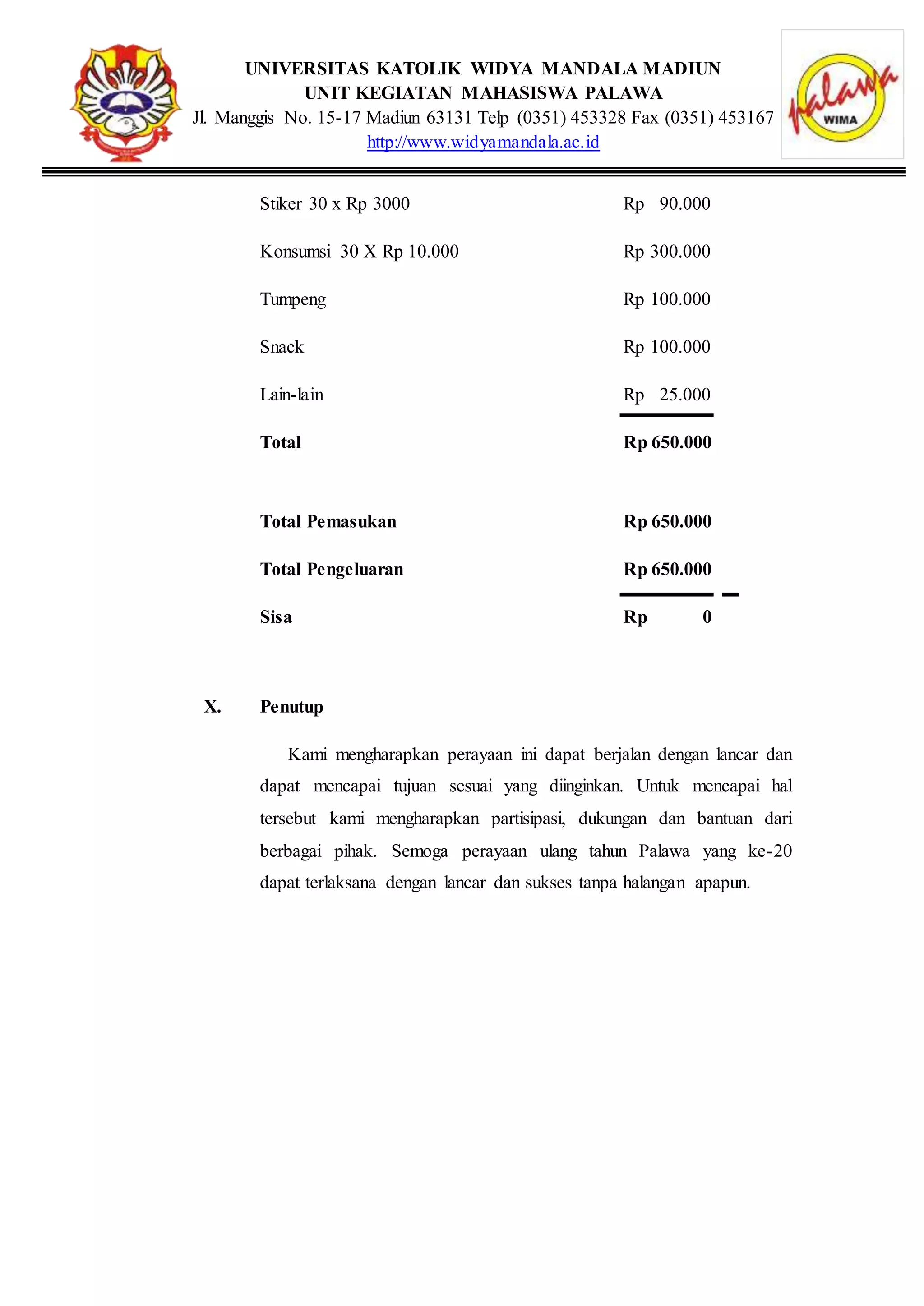 Contoh proposal memperingati hari ulang tahun | DOCX