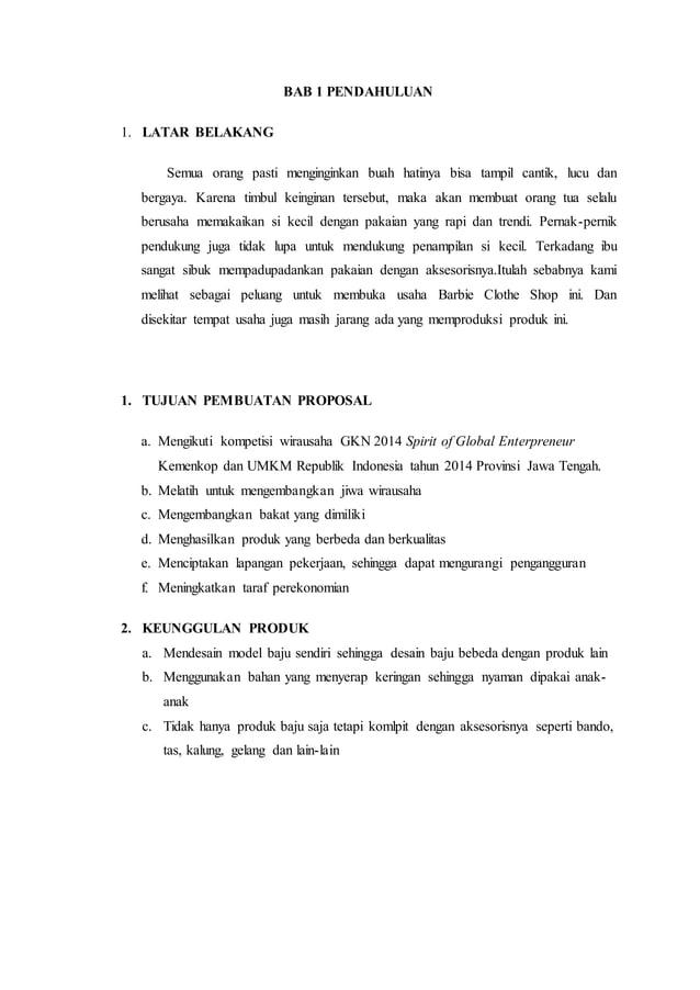 Contoh Proposal usaha fashion | DOCX