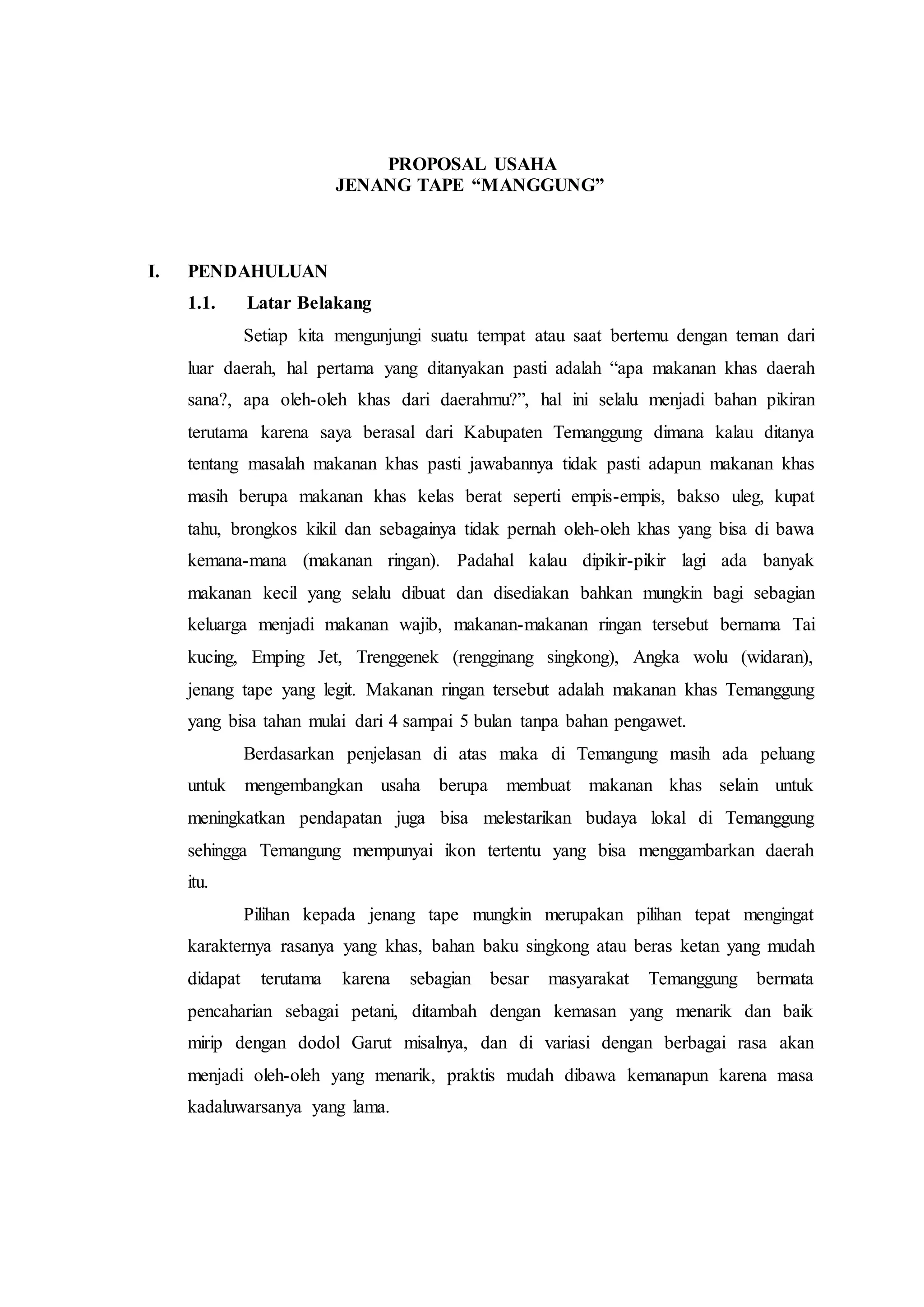 Proposal usaha jenang tape anggung | DOCX