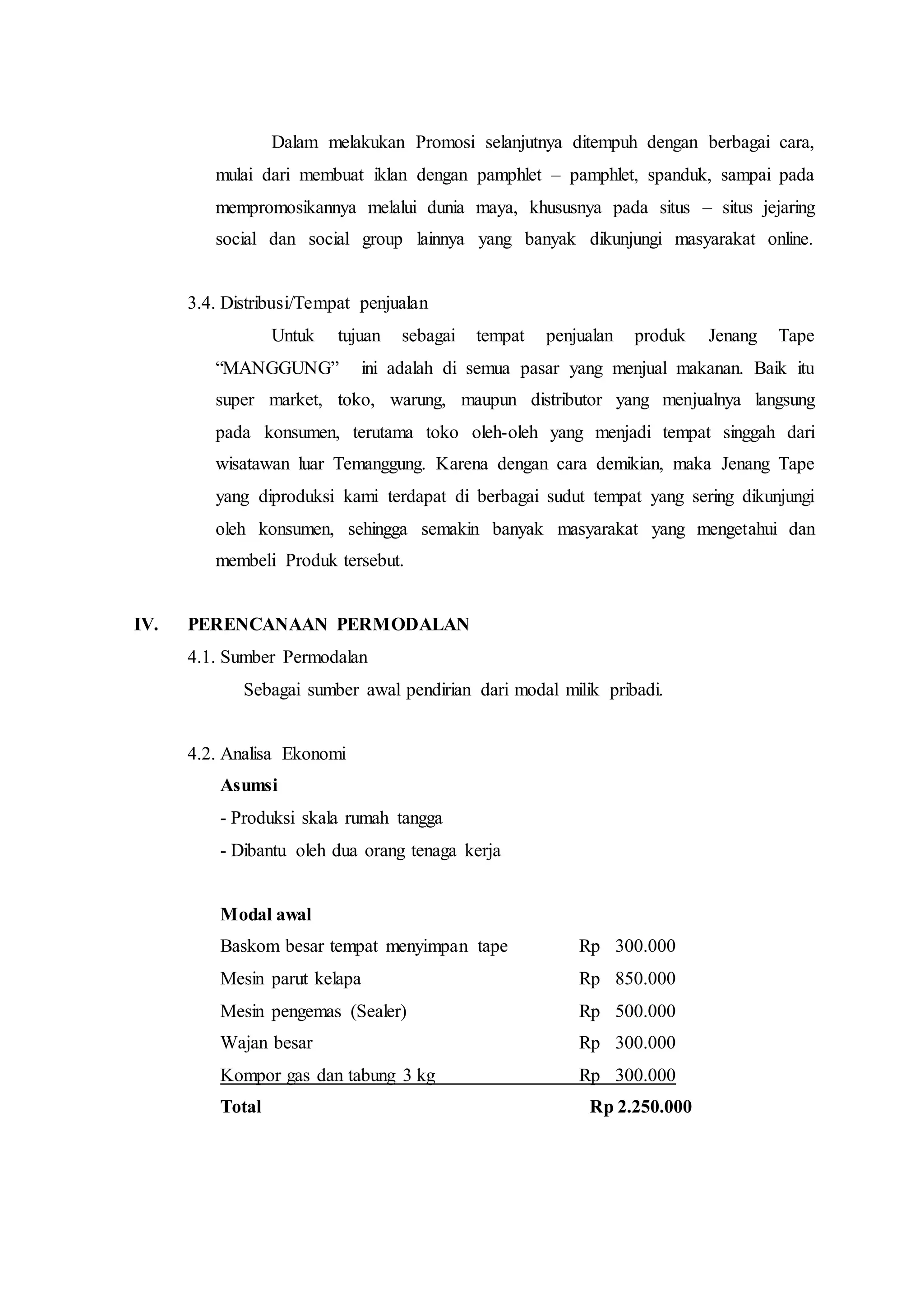 Proposal usaha jenang tape anggung | DOCX