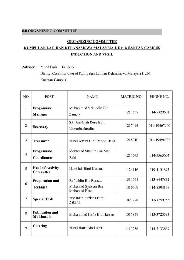Sample of programme proposal