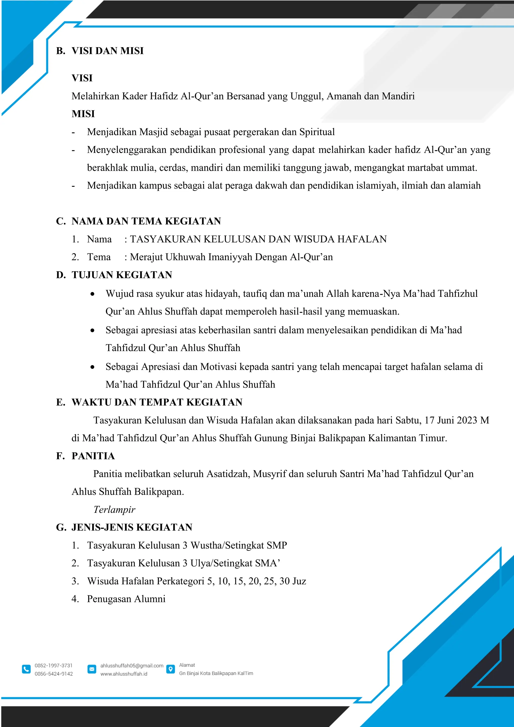 Proposal Wisuda Ahlus Shuffah 2023 Gn Binjia | PDF