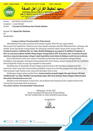 Proposal Wisuda Ahlus Shuffah 2023 Gn Binjia | PDF