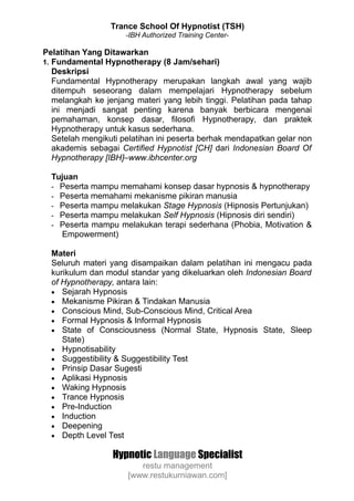 Proposal Workshop Hypnosis/Hypnotherapy | PDF