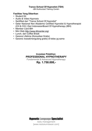 Proposal Workshop Hypnosis/Hypnotherapy | PDF