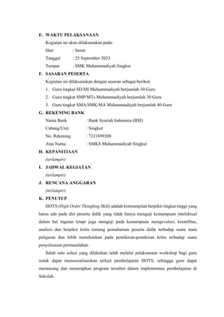 PROPOSAL WORKSHOP PENGEMBANGAN PEMBELAJARAN HOTS | PDF