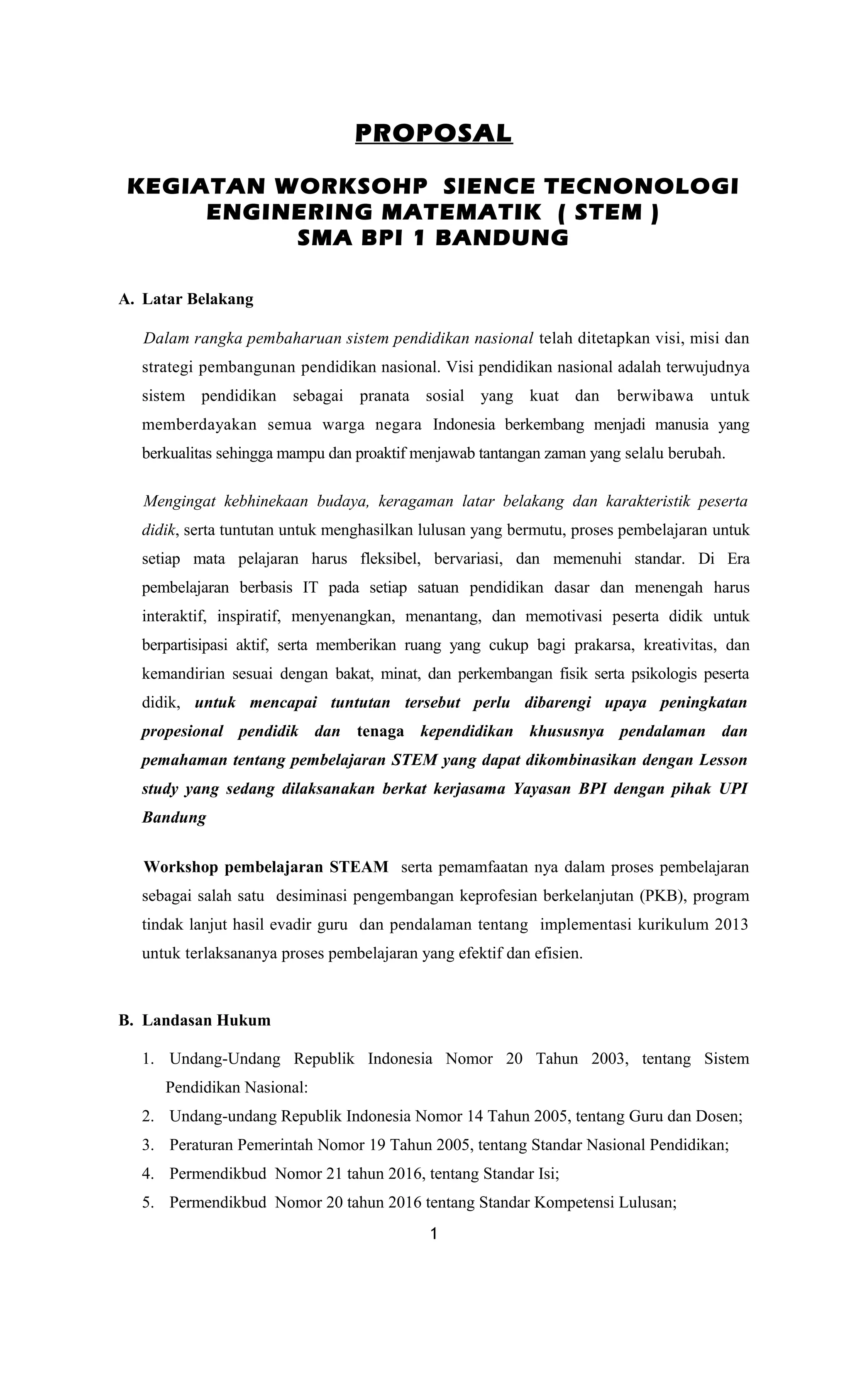 Proposal worshop stem 2017 | PDF