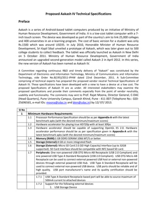 Proposed aakash iv technical specifications 0 | PDF