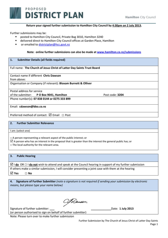 The LDS Trust Board Proposed district plan further submission (lds ...