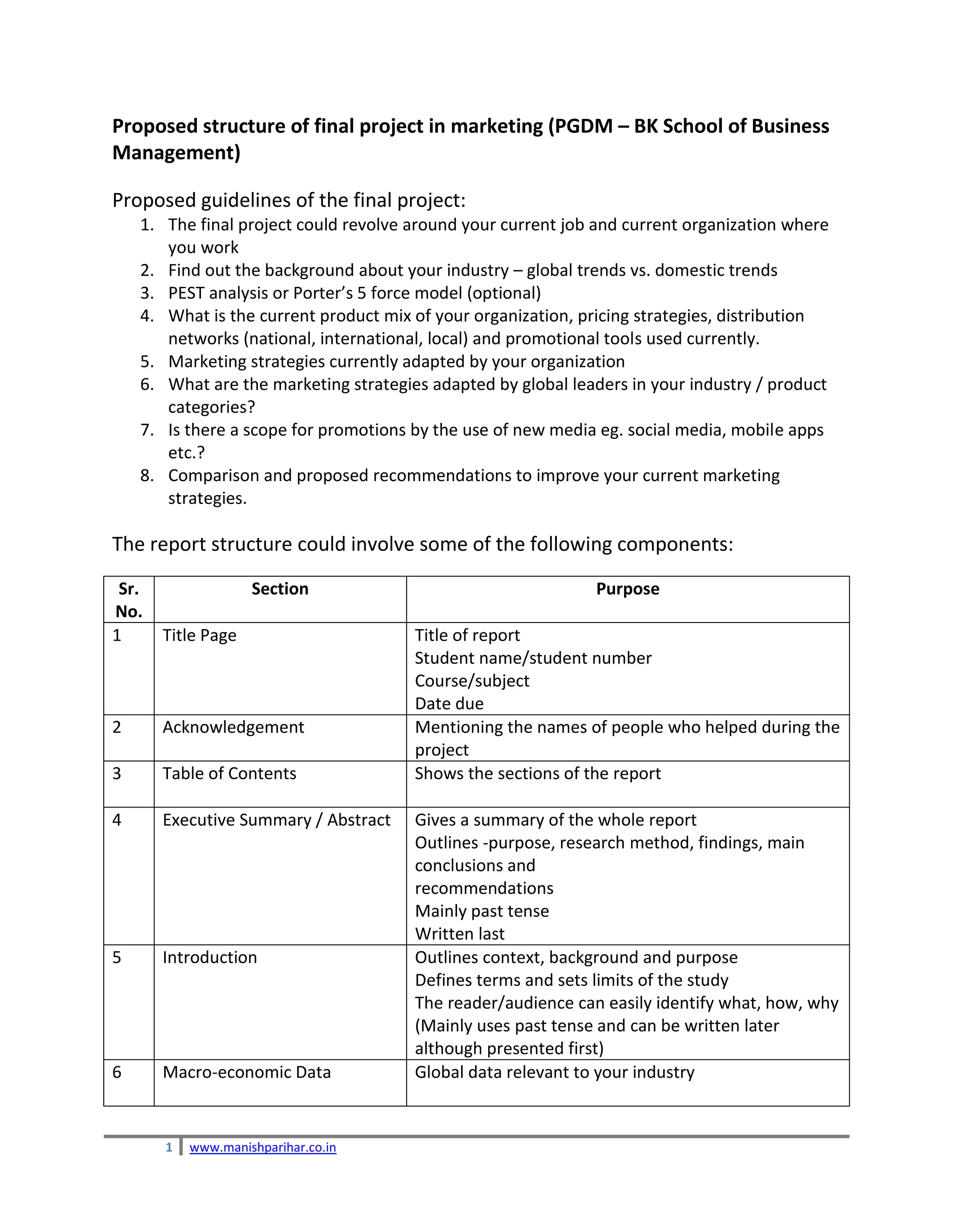 Proposed structure of pgdm marketing project | DOCX | Business ...