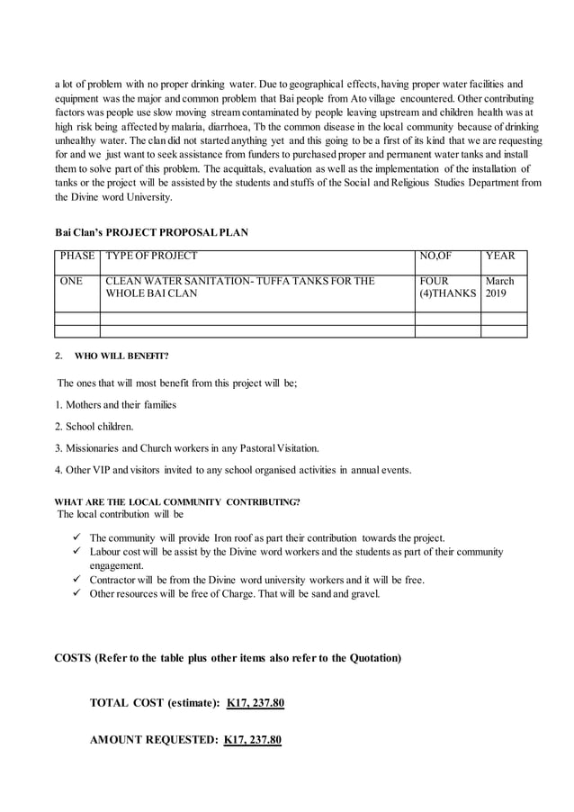 Proposed water sanitation project 2016 | PDF
