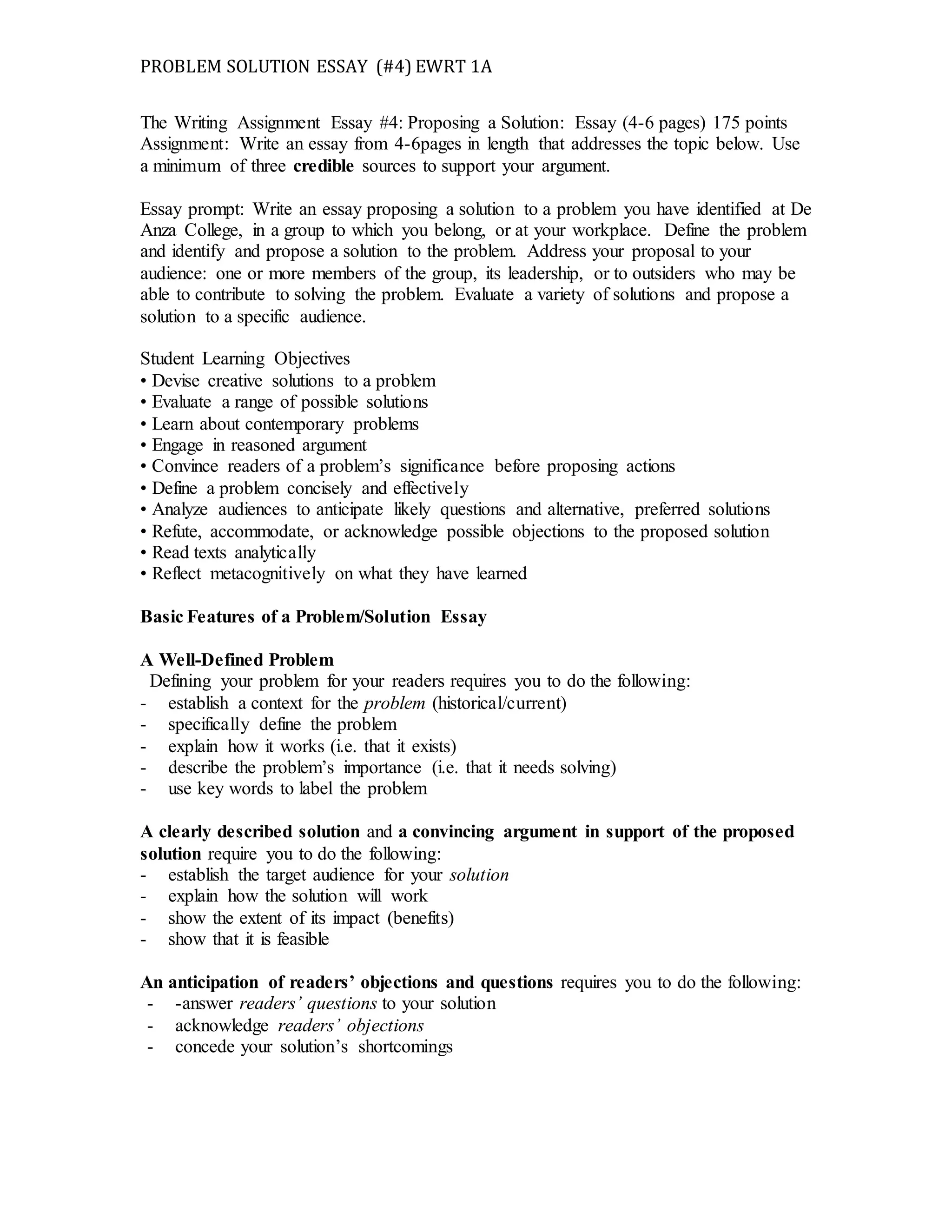 Proposing a solution essay f15 | DOCX | Educational Assessment | Education