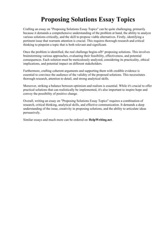 Proposing Solutions Essay Topics | PDF