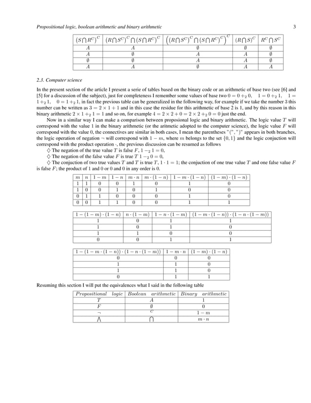 Propositional Logic, Boolean Arithmetic And Binary Arithmetic | PDF