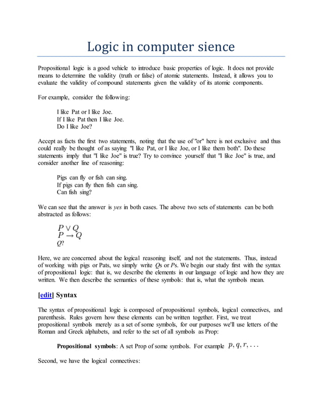 Propositional logic is a good vehicle to introduce basic properties of logic | PDF | Free Download