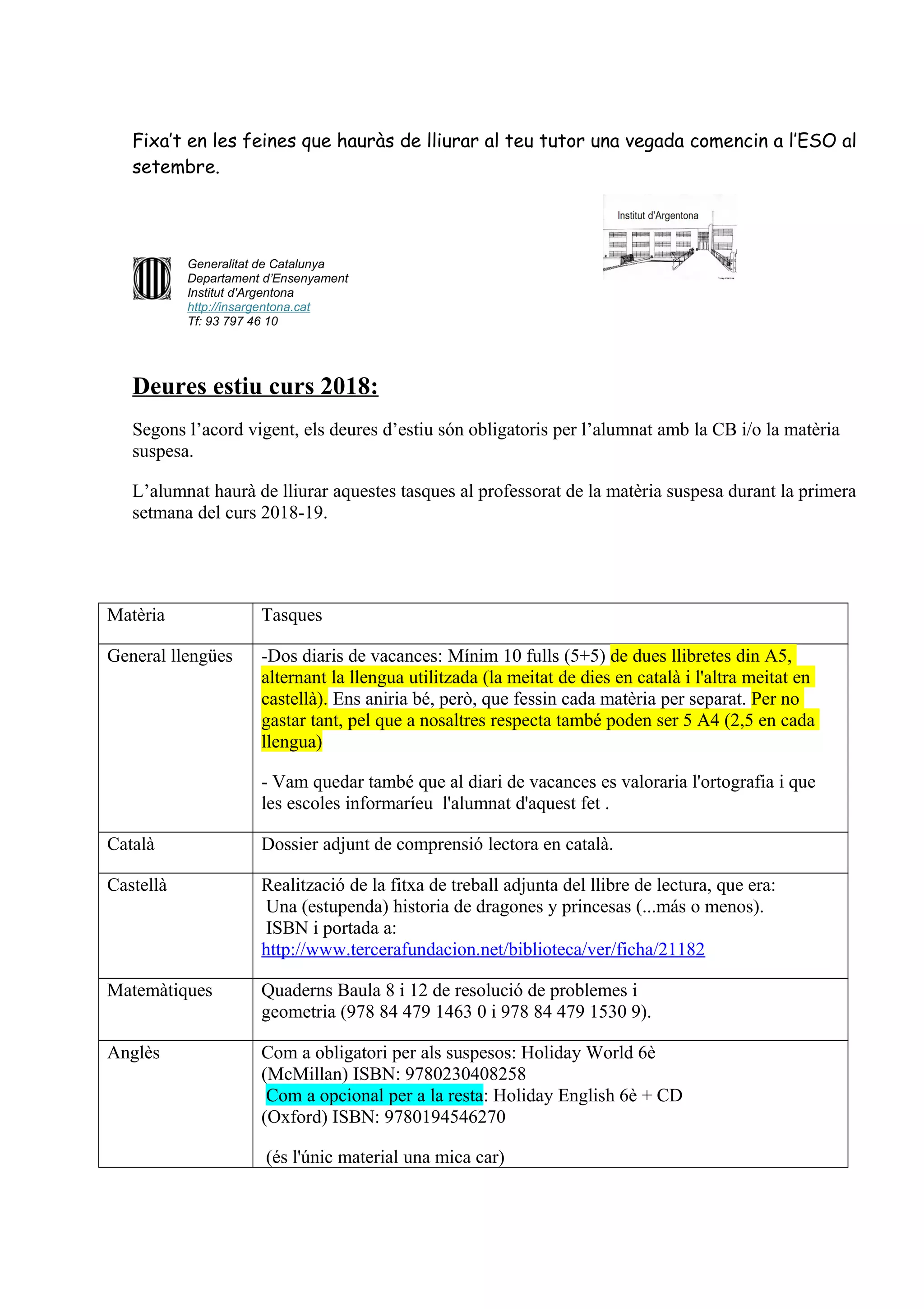 Proposta 2018 deures estiu | DOC
