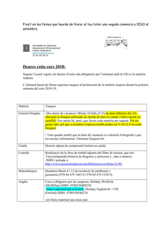 Proposta 2018 deures estiu | PDF