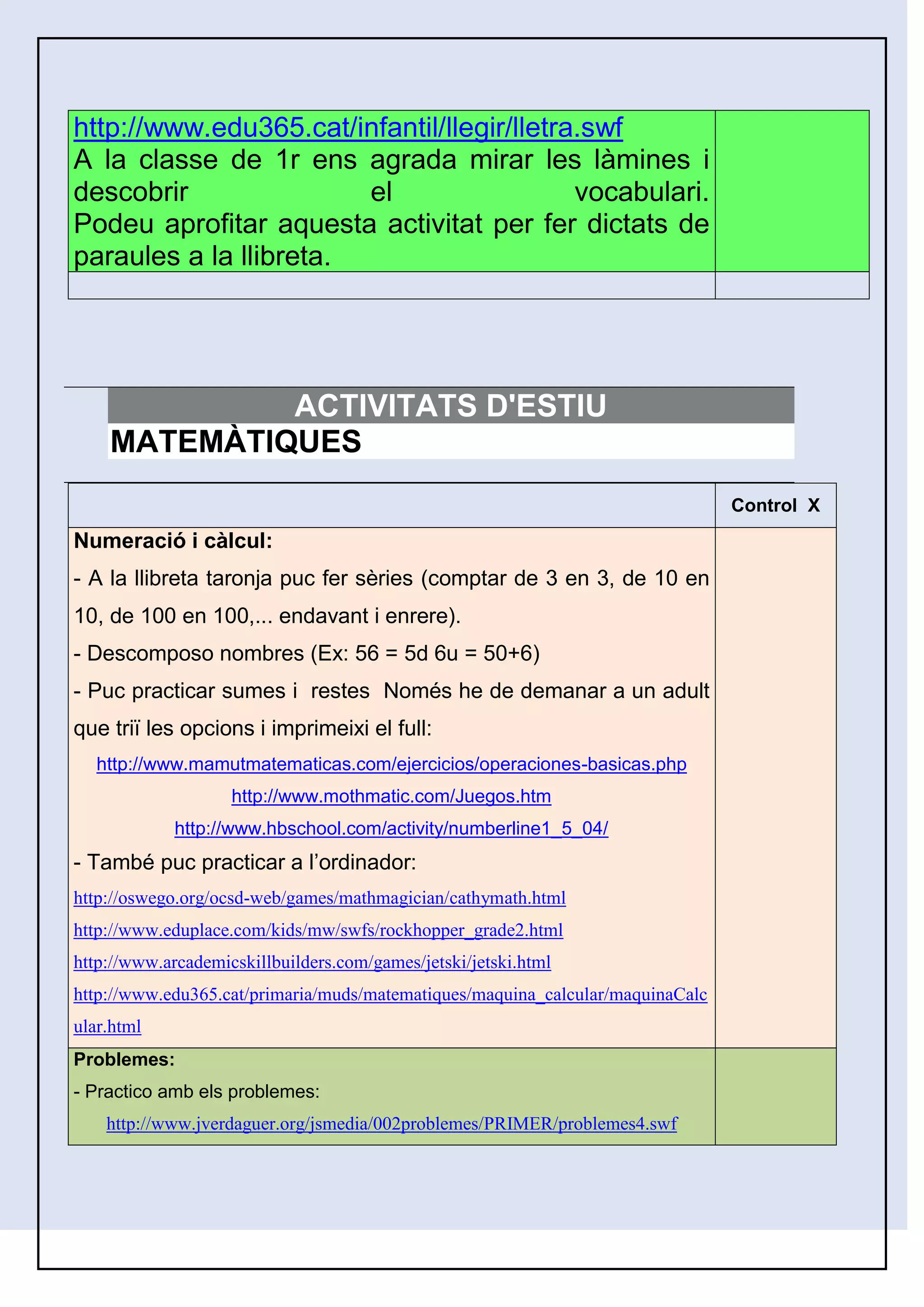 Proposta deures estiu 1r | PDF