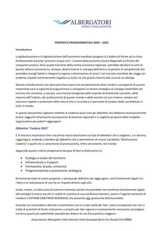 Proposta programmatica per la prossima Giunta della Regione Calabria sul fronte del comparto ...