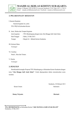 Contoh Proposal tpa mendongeng | DOC