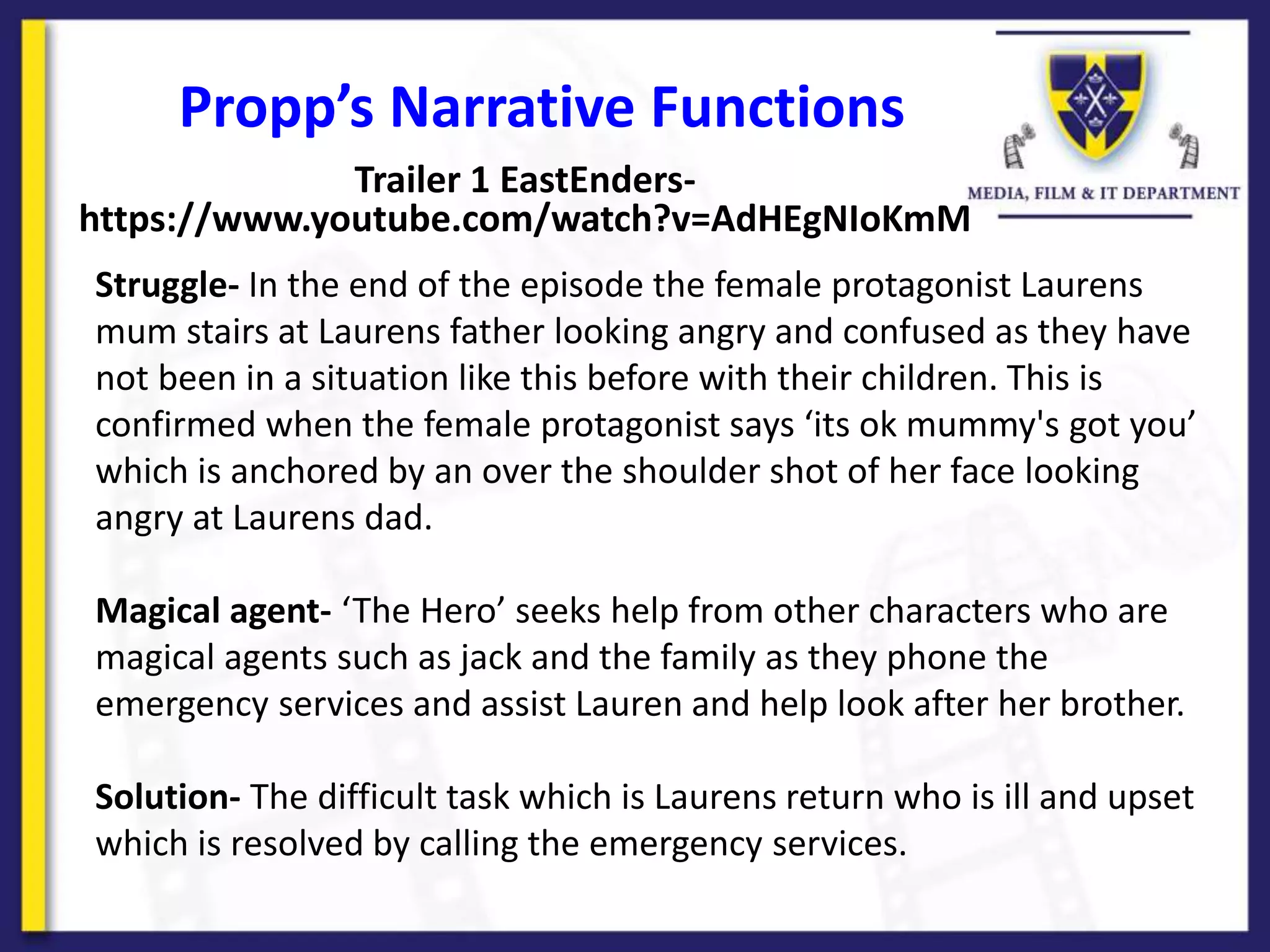 Propp character roles and narrative functions extension task | PPT