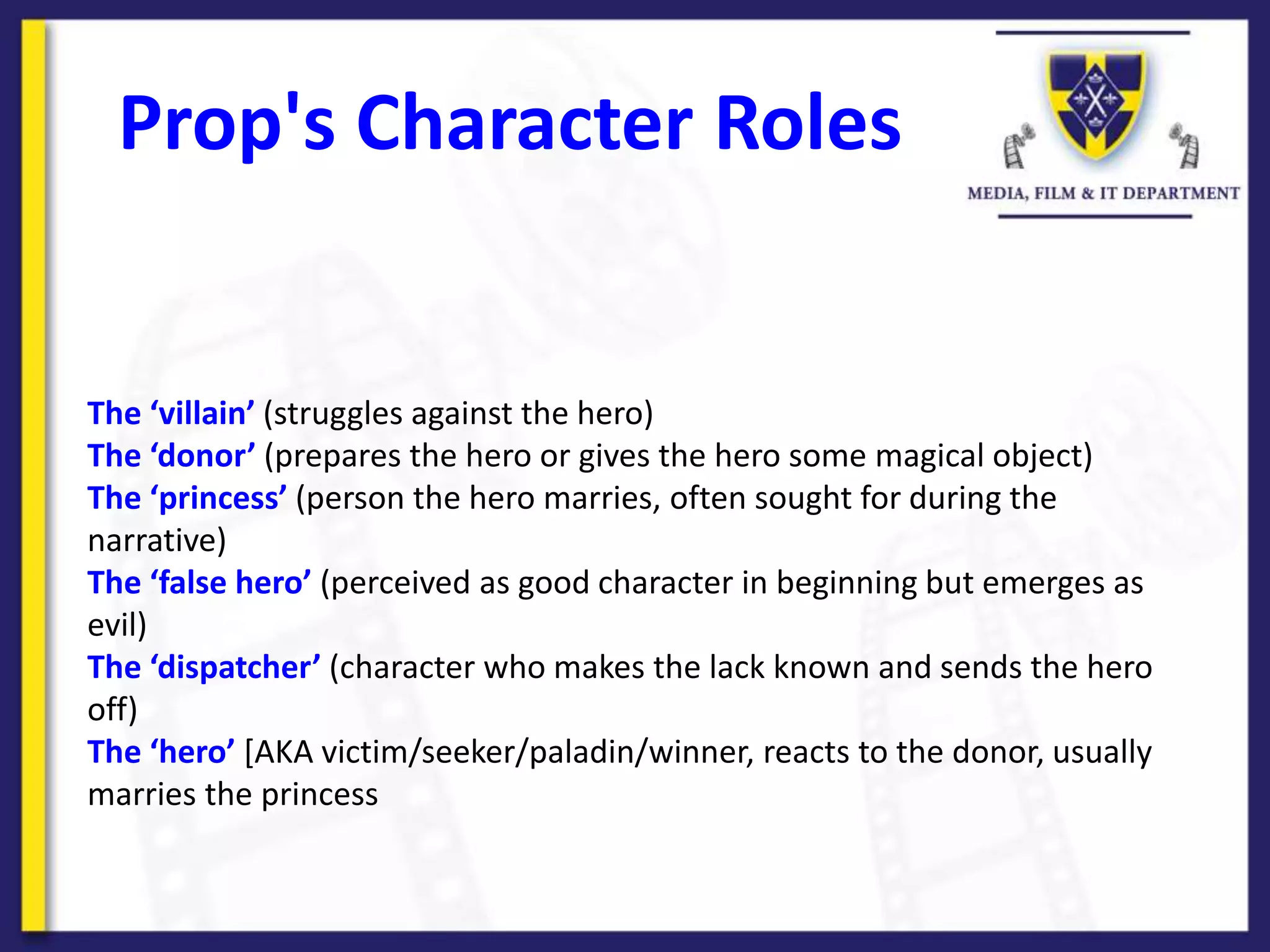 Propp's character roles and narrative functions | PPT