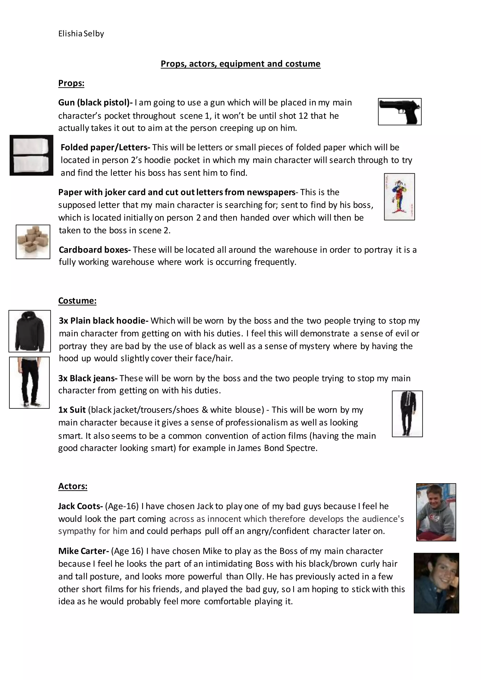 Props, actors, equipment, costume | DOCX