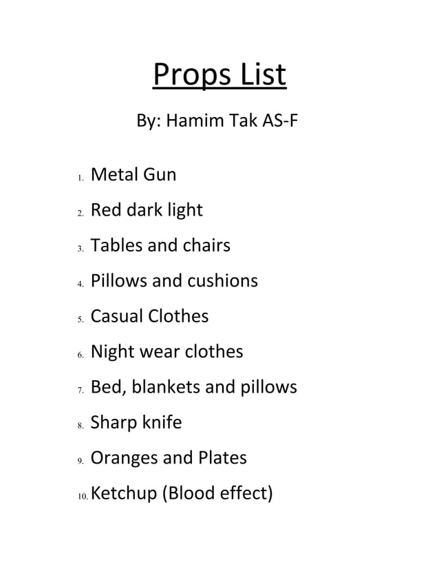 Props list | PDF