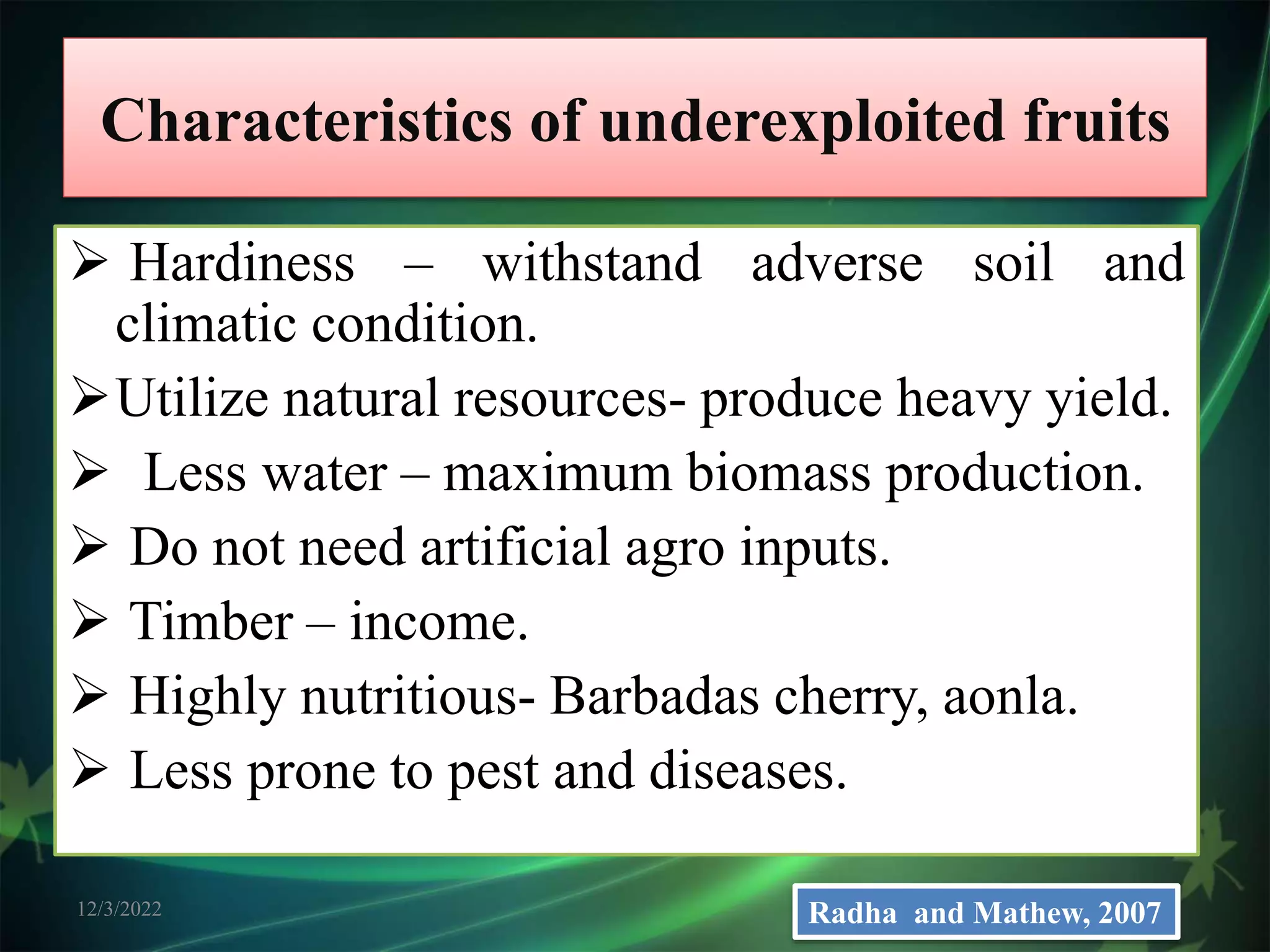 PROP STUDIES IN UNDER EXPLOITED CROPS -.pptx | Agriculture | Industries