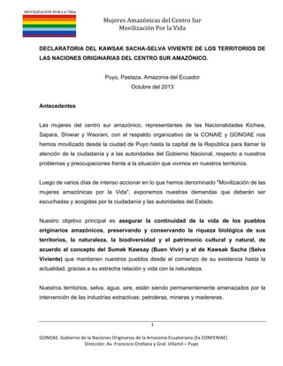 Declaratoria del Kawsak Sacha-Selva viviente | PDF