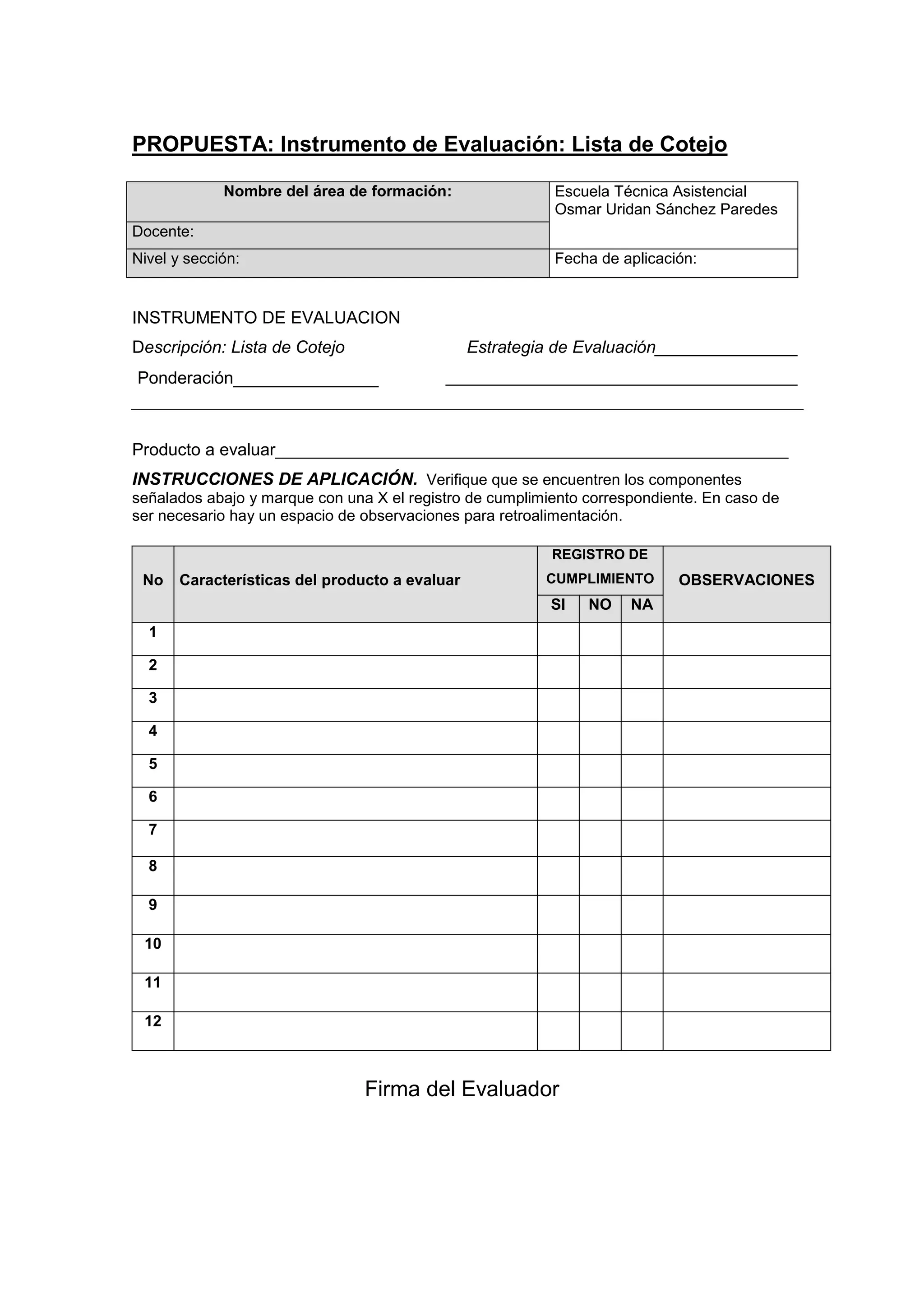 Propuesta formato lista de cotejo | PDF | Educational Assessment ...