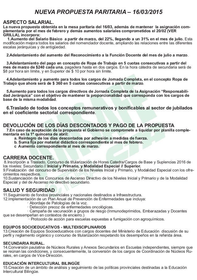 Propuesta Salarial Paritaria Amsafe 16 De Marzo