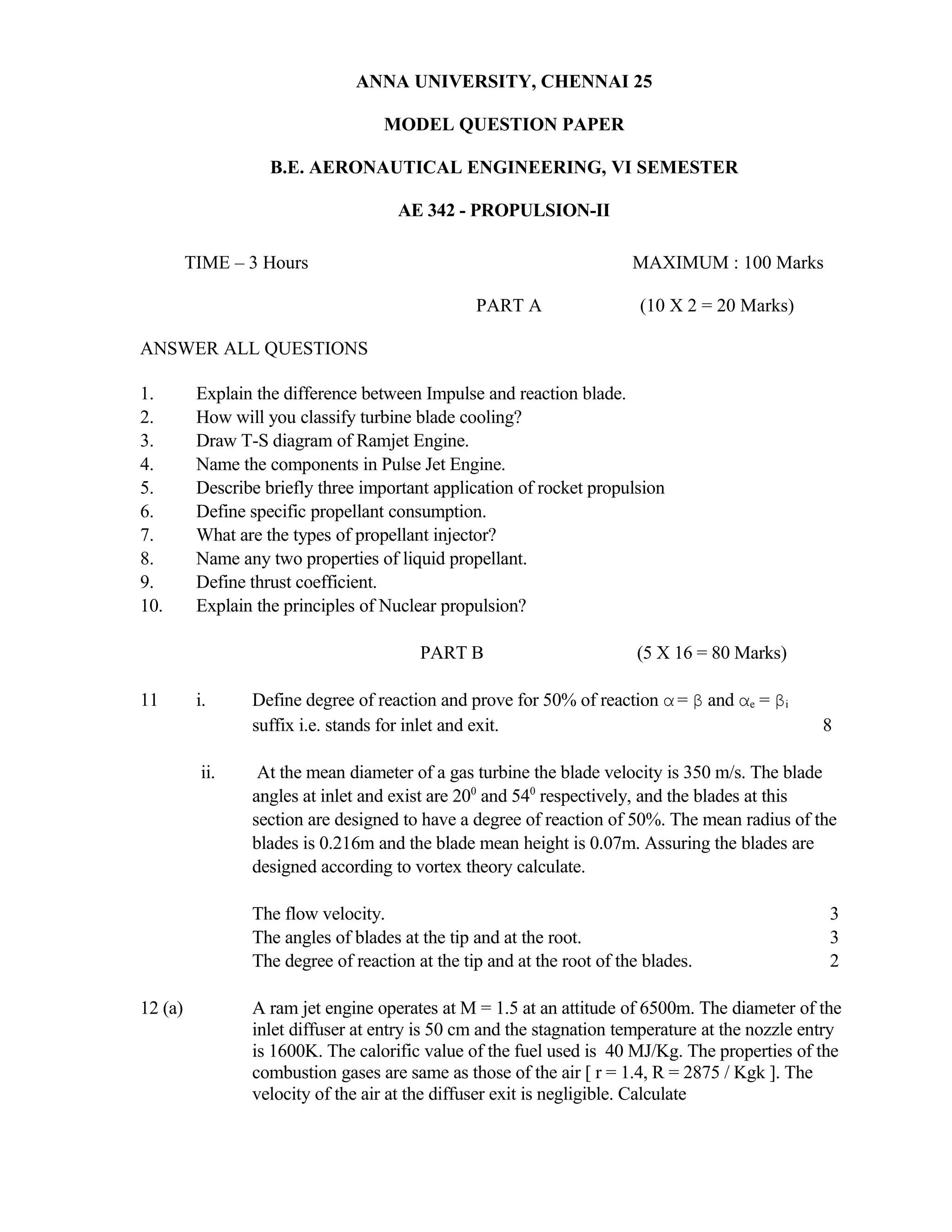 Propulsion 2 questions for aeronautical students | DOC