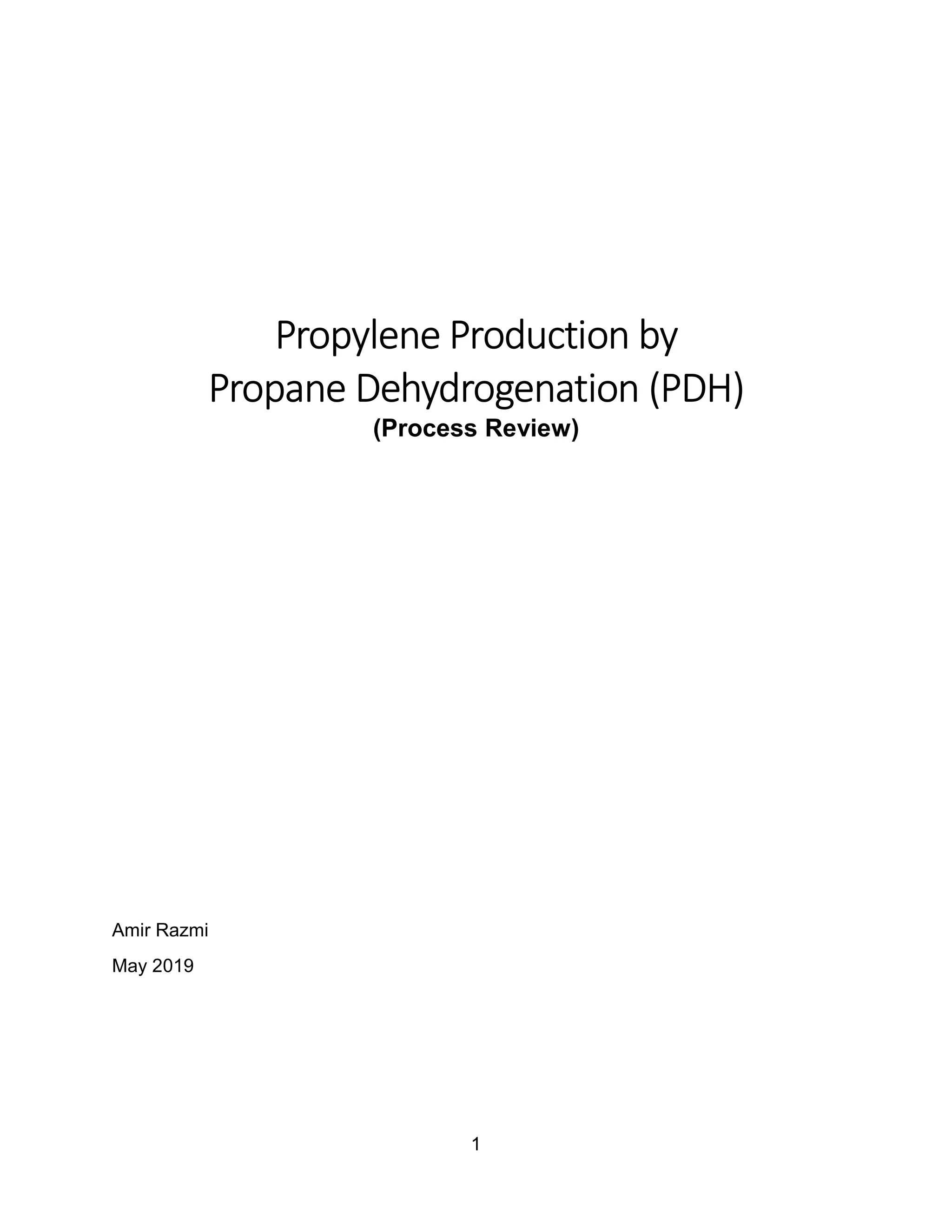 Propylene Production via Propane Dehydrogenation (PDH) Process Review | PDF