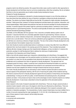 Action research into the quality of student learning: A paradigm for ...