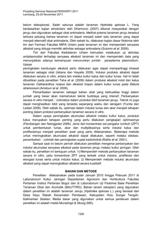 PERBANYAKAN IN VITRO dan INDUKSI AKUMULASI ALKALOID pada TANAMAN JERUJU ...