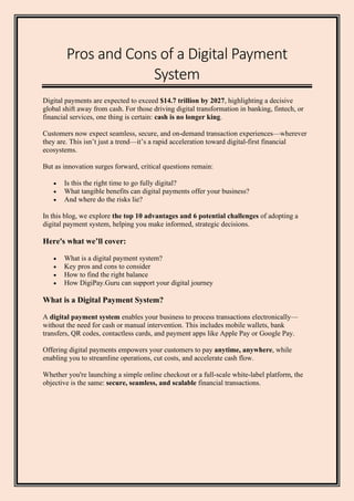 Pros and Cons of a Digital Payment System | PDF
