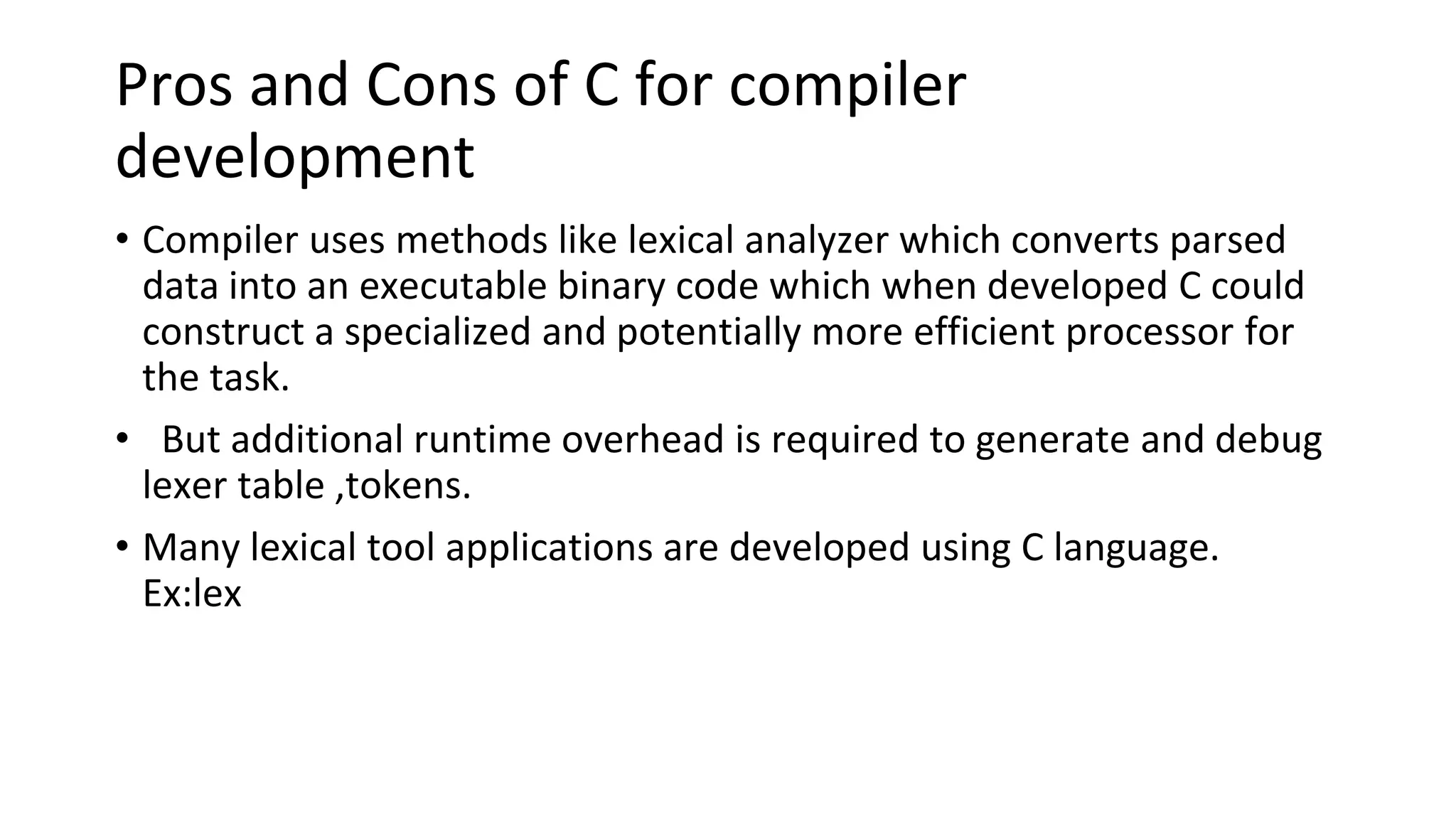 Pros and cons of c as a compiler language | PPT