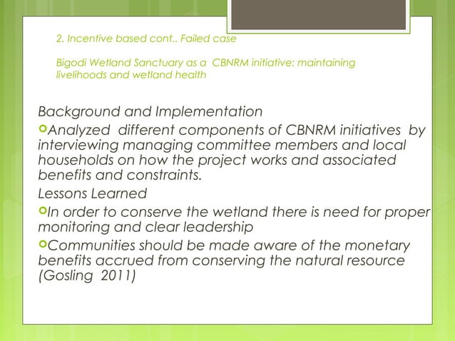 Pros and cons of community based natural resource management. | PPT