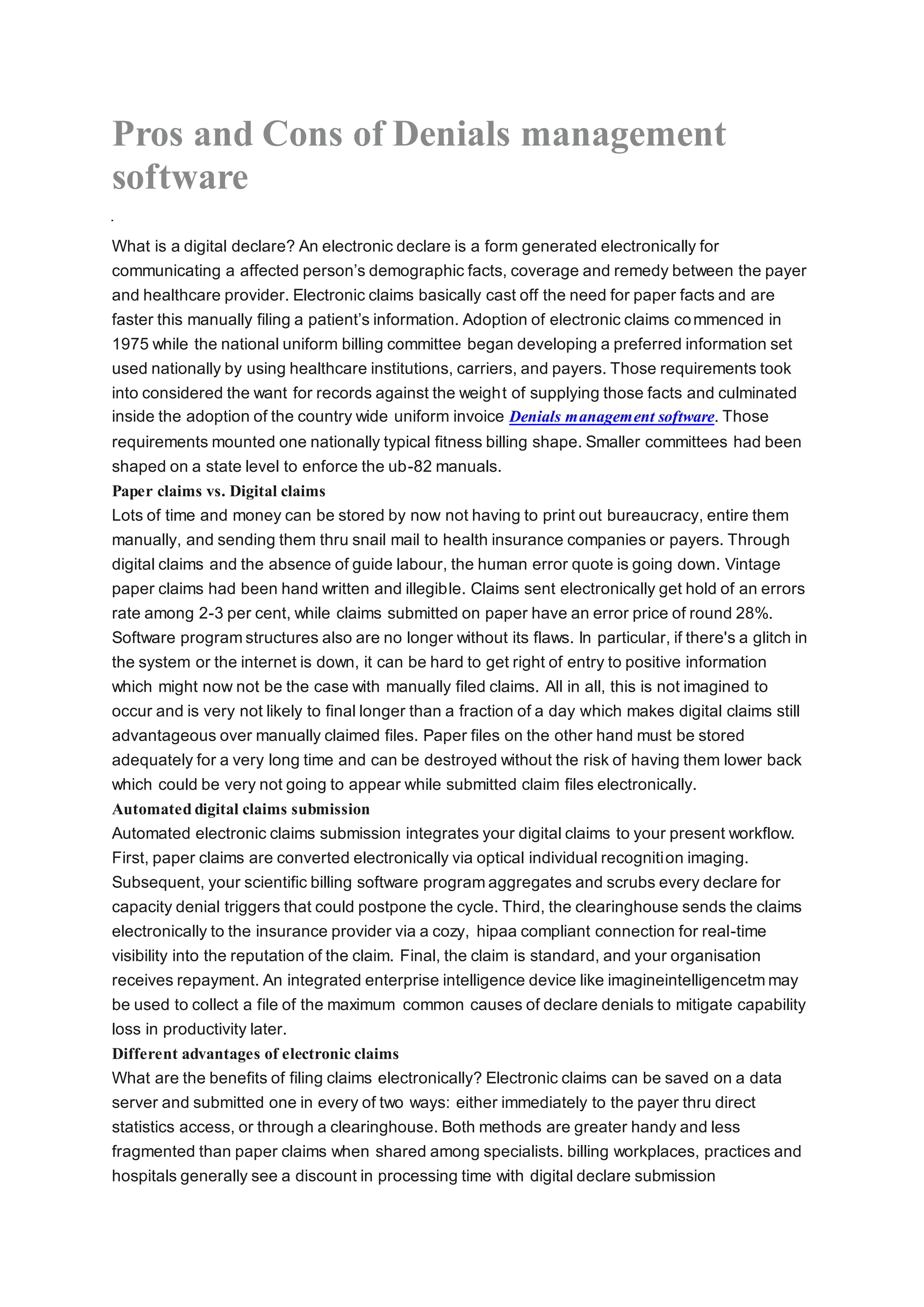 Pros and cons of denials management software | PDF