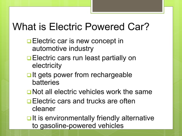 Pros and cons of electric powered cars | PPT