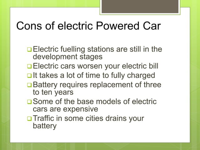 Pros and cons of electric powered cars | PPT