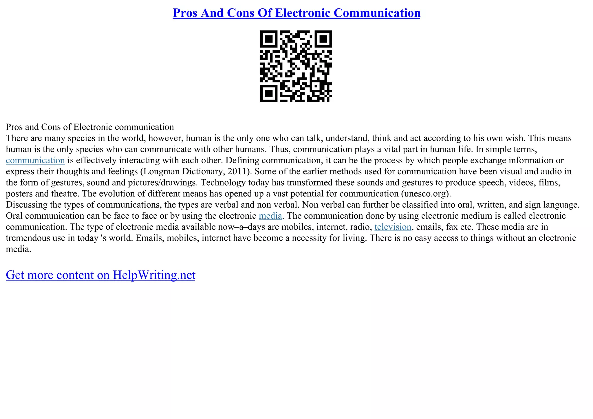 Pros And Cons Of Electronic Communication | PDF